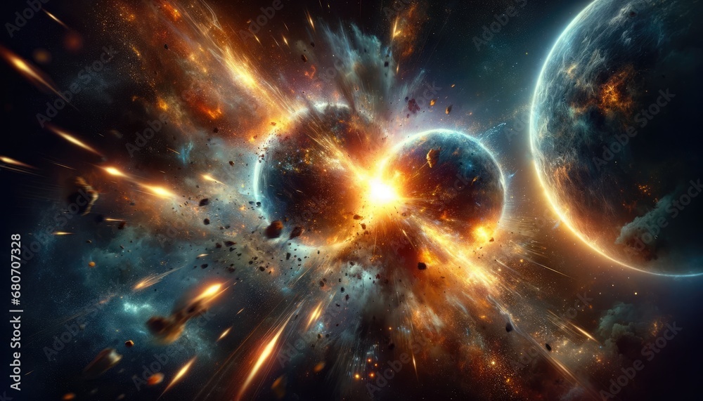 Momentous clash of two planets, a cosmic event of epic proportions. The ...