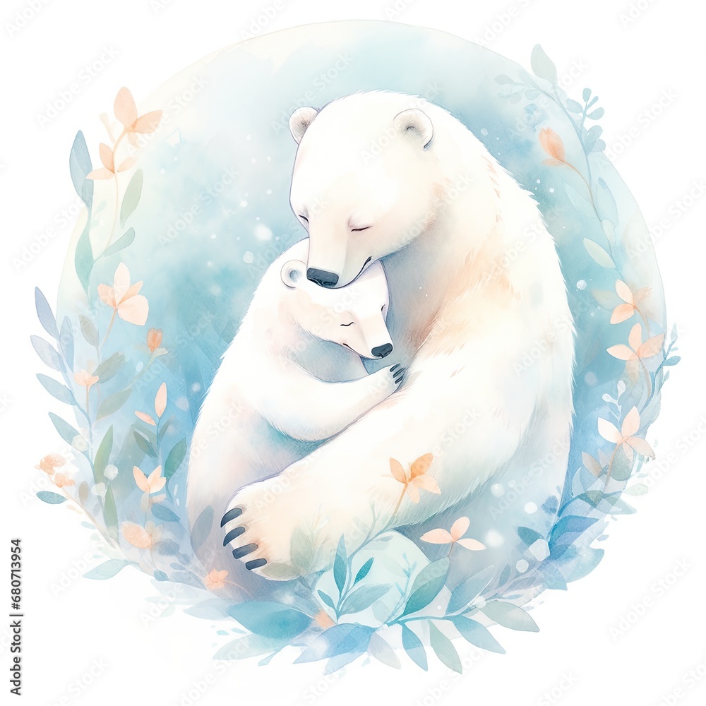 Watercolor cute mother bear and cub isolated on white background ...