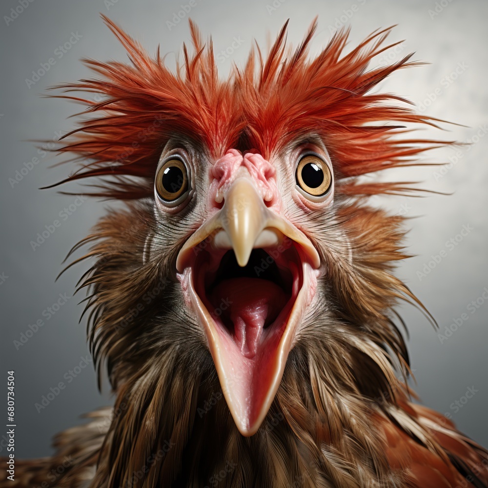 A chicken with a very expressive facial expression. Very funny look ...