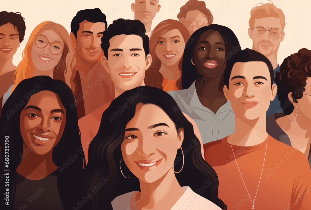 multicultural people in a crowd vector illustration ilustraÃ§o, earthy ...