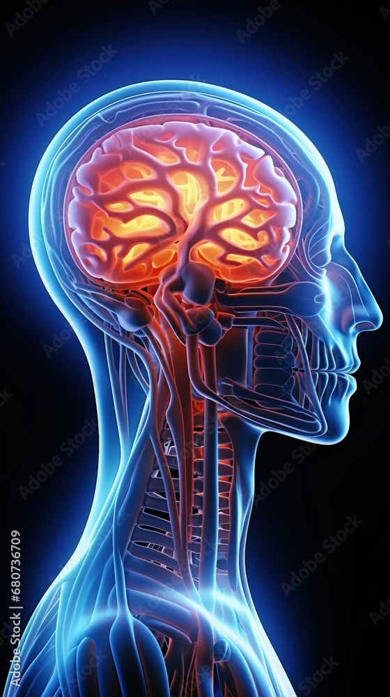 Human brain signal. Deep Learning Concept. Human head and brain ...