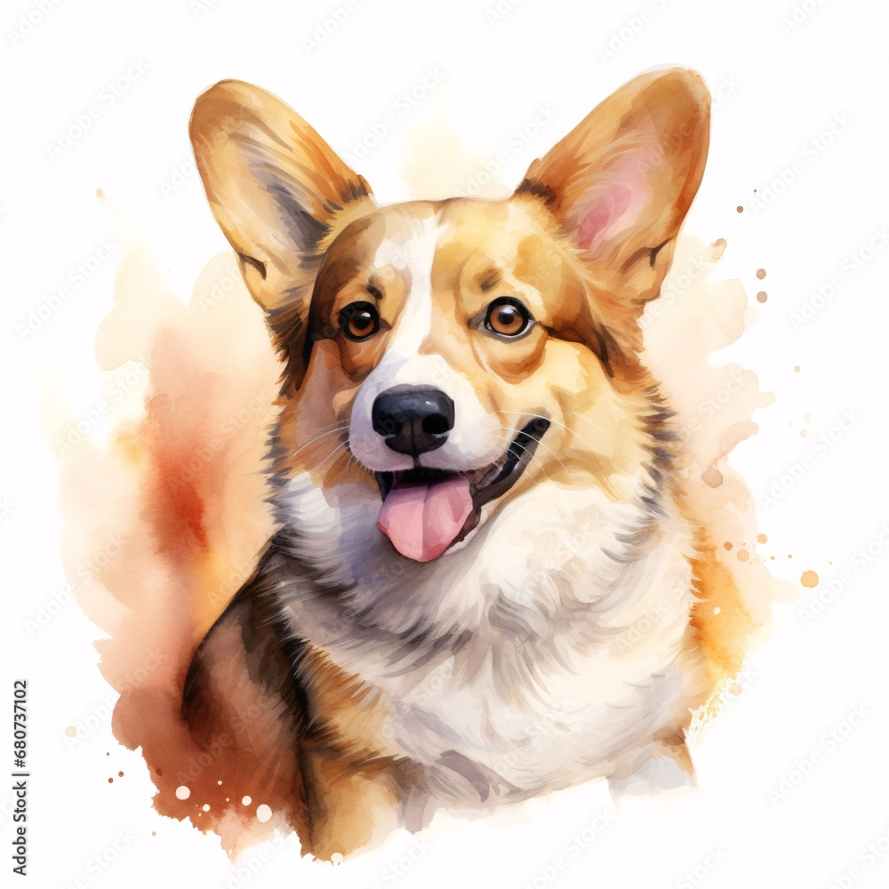 puppy watercolor painting of a corgi, detailed character illustrations ...
