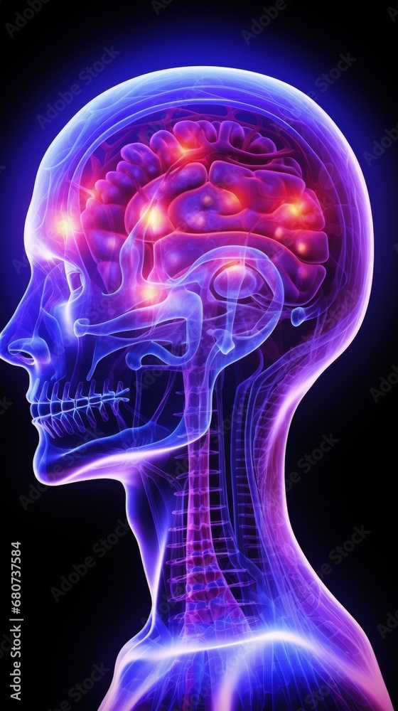 Human brain signal. Deep Learning Concept. Human head and brain ...