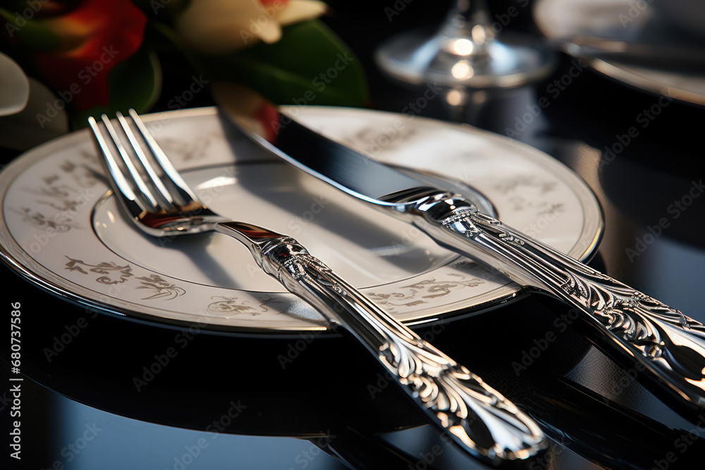 The immaculate shine of polished silverware, highlighting the attention ...