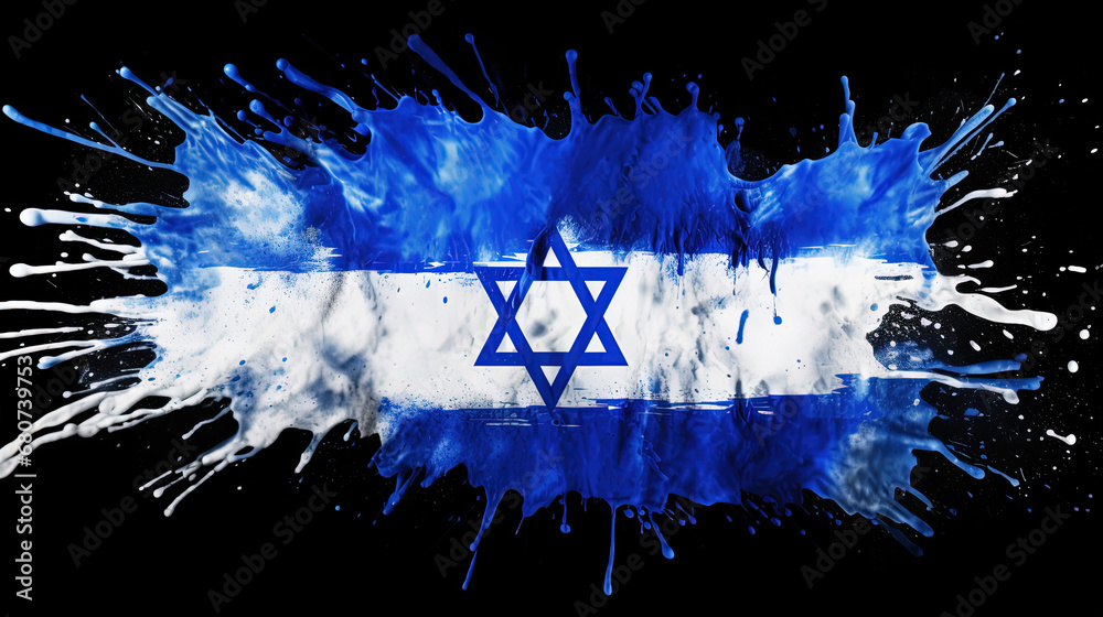 A creative representation of the Israeli flag with paint splash effect ...