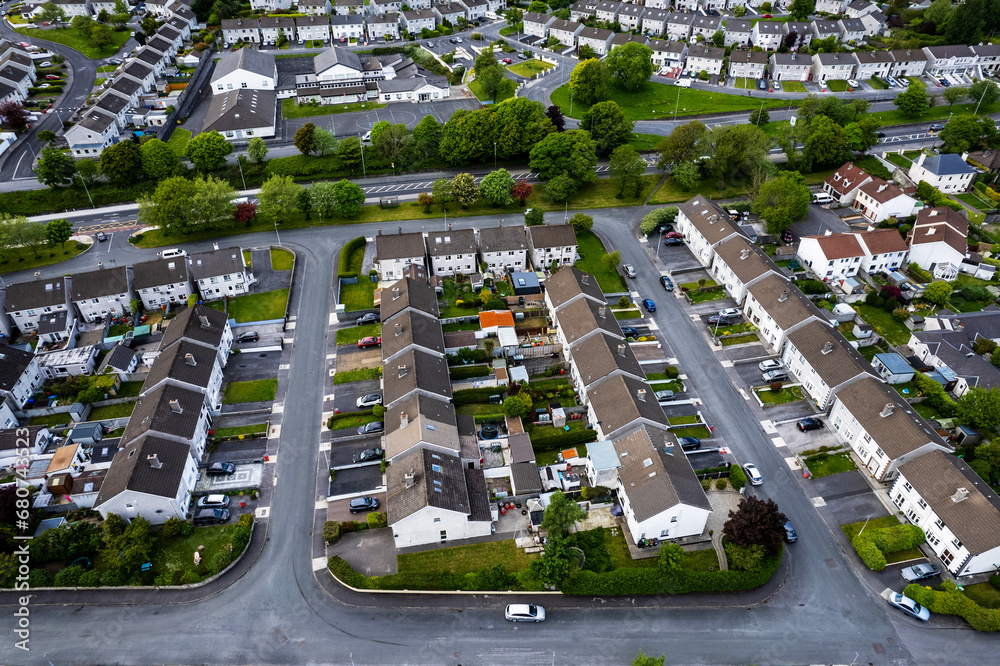 Aerial view on high density living area with houses built close to each ...