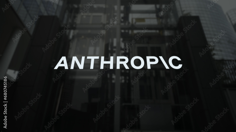 Logo of Anthropic on the building window, artificial intelligence ...