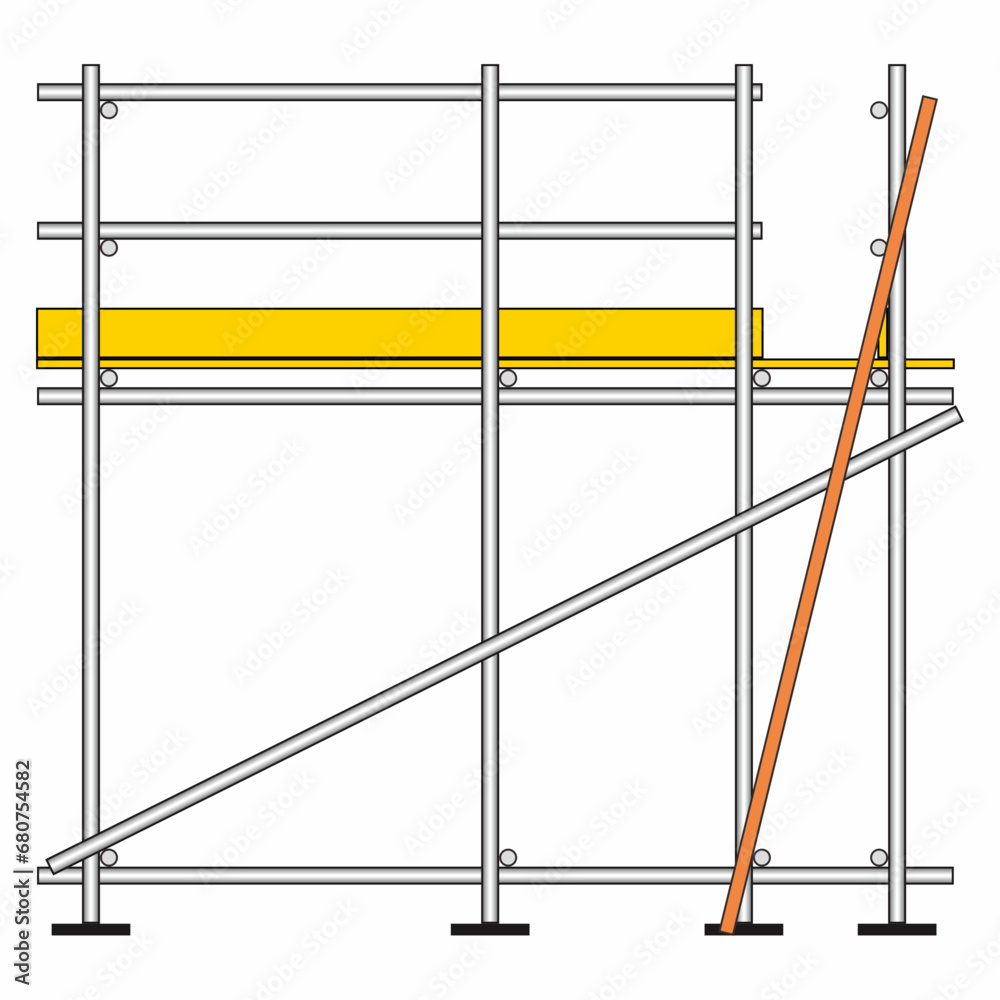 Front view of tubular scaffolding system vector illustration. Connected ...