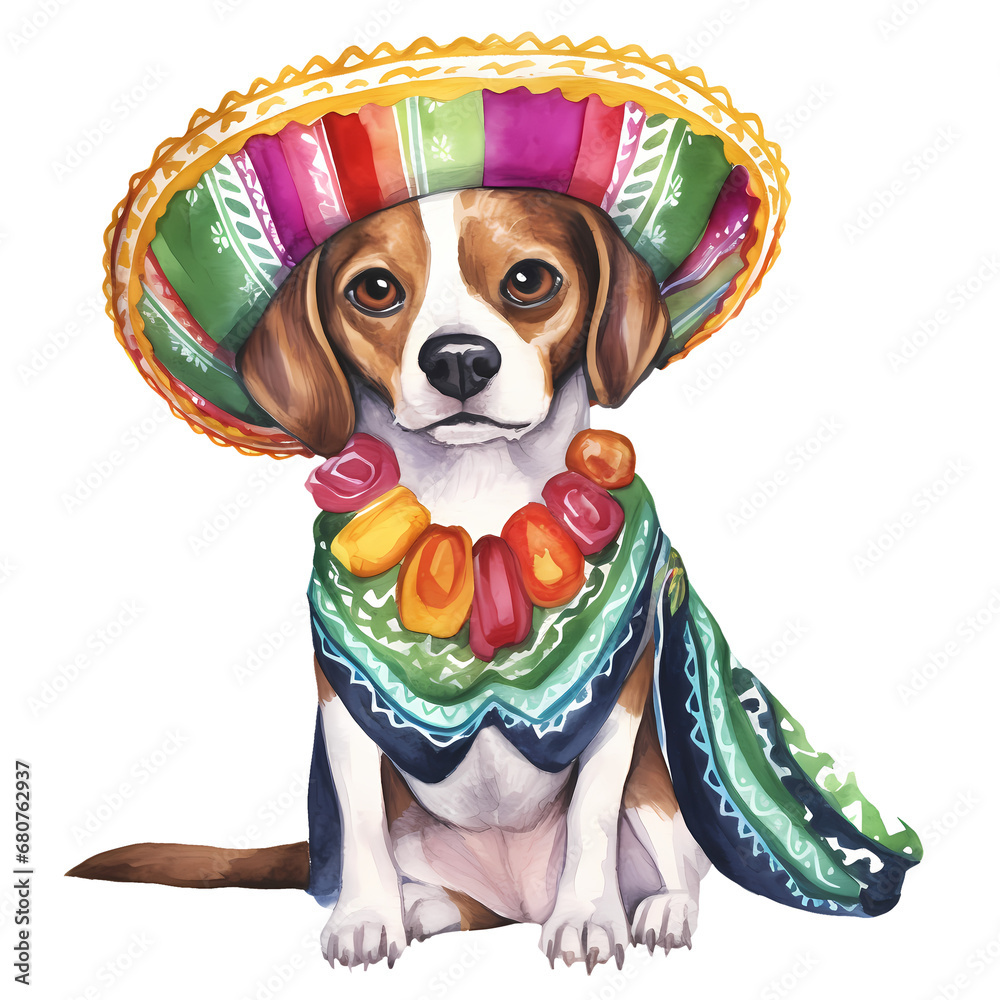 Cute Beagle Dog Mexican Watercolor Clipart Illustration Stock ...
