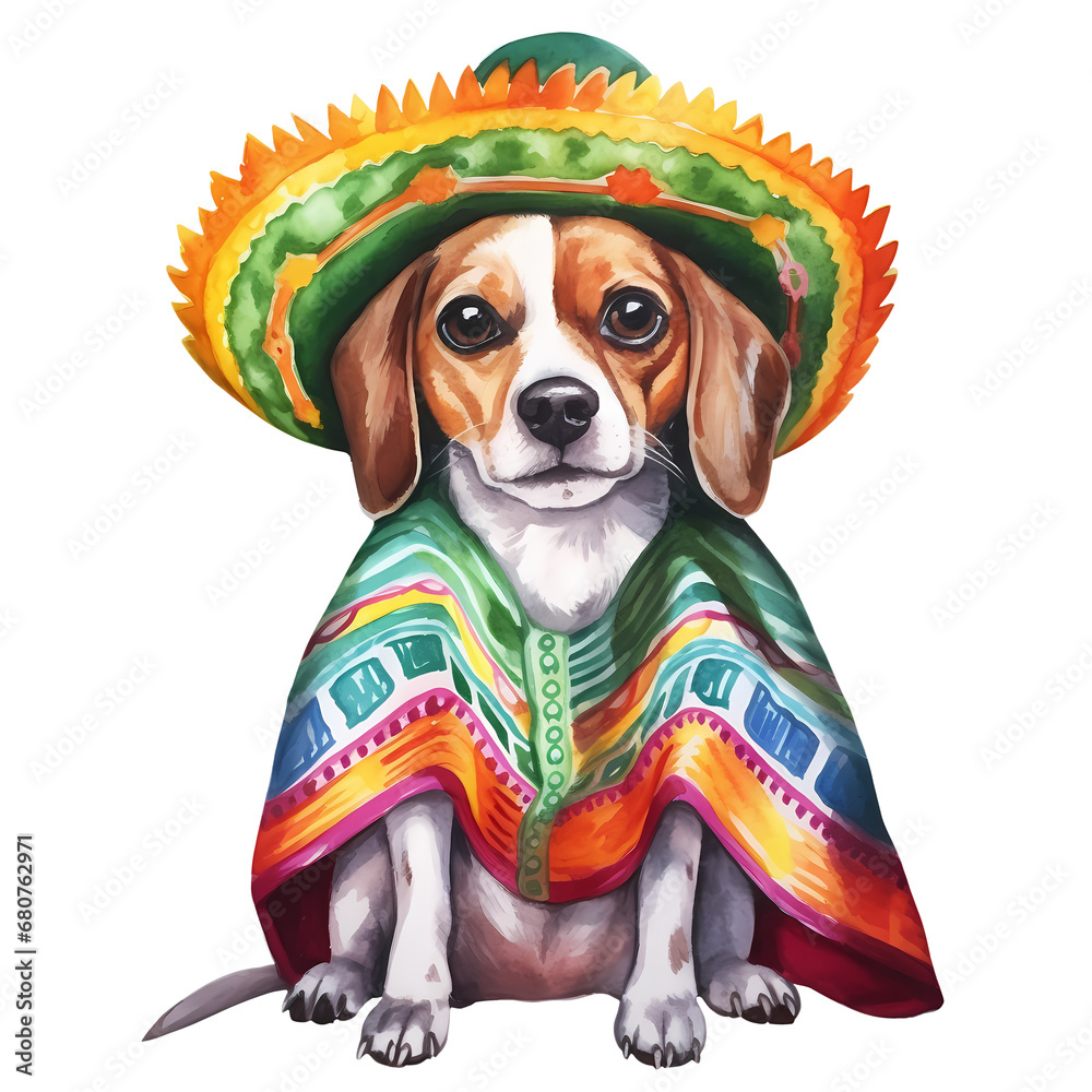 Cute Beagle Dog Mexican Watercolor Clipart Illustration Stock ...