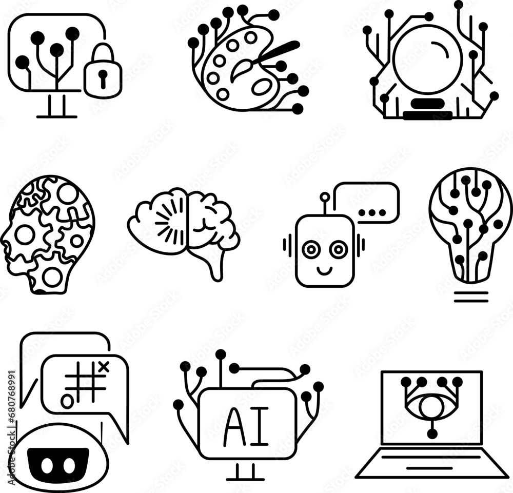 Artificial Intelligence line icons. Editable stroke. Chatbot, robot ...