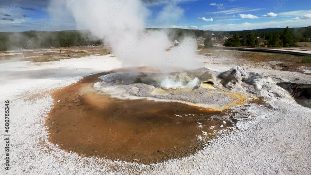 Cinematic Midway Biscuit Basin Old Faithful geyser eruption explosion ...