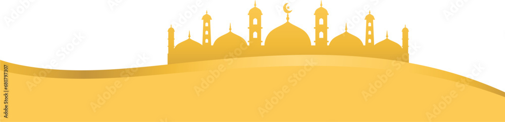 Golden mosque islamic footer border frame for ramadan or eid mubarak ...