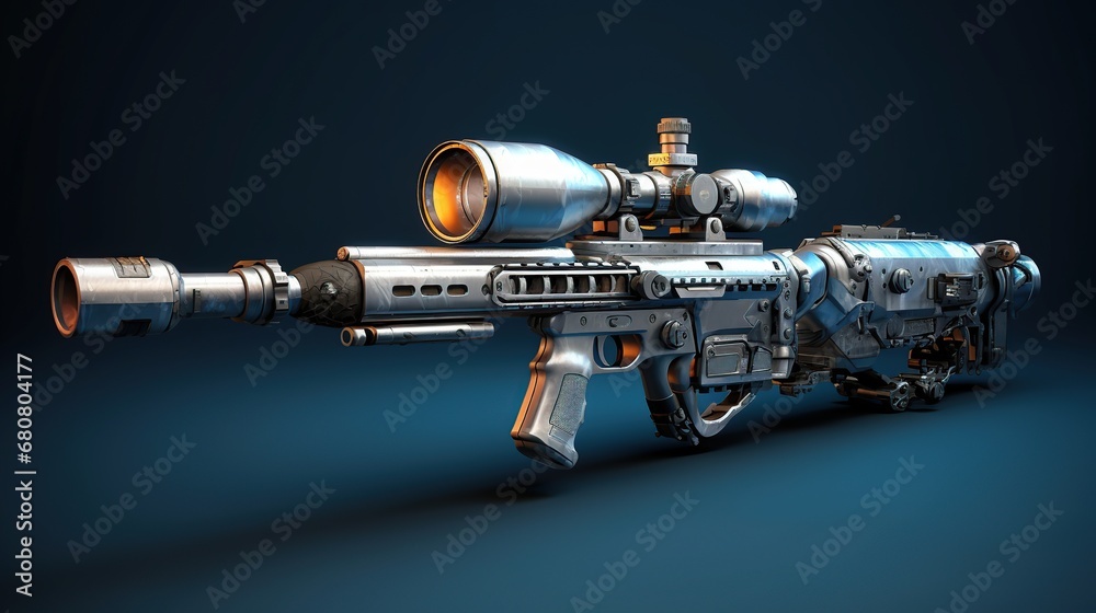 Modern and powerful sniper rifle with a telescopic sight mounted on a ...