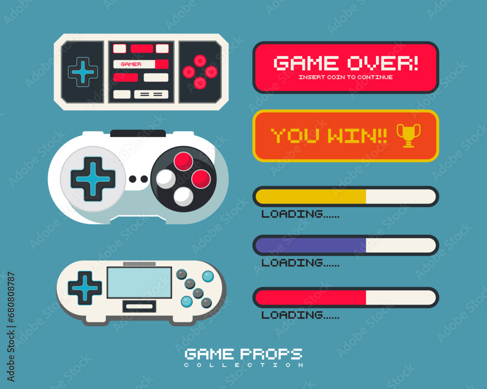 Game props collection set retro vintage style game stick dialog ...