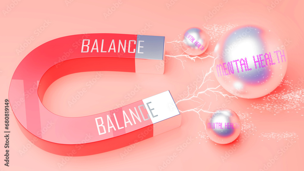 Balance attracts Mental health. A magnet metaphor in which power of ...
