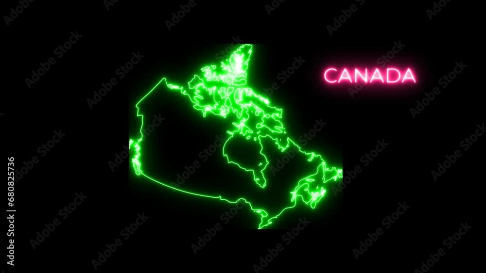 Animated Canada map neon glow blinking for background of technology or ...
