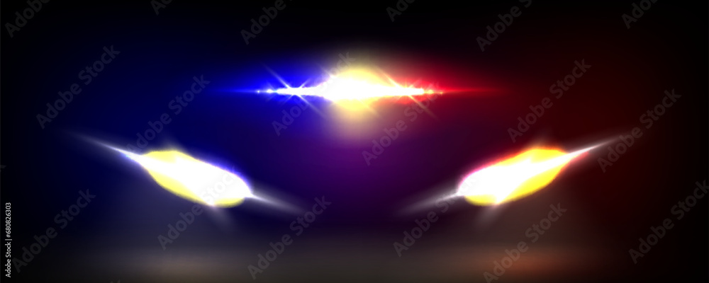 Emergency or police car siren flashing red and blue beacons and ...