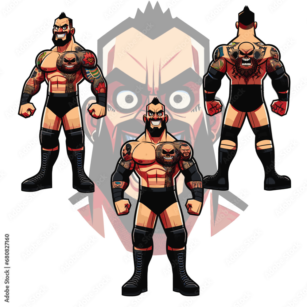 Male Pro Wrestler Vector Cartoon Character Sheet Illustration Stock ...