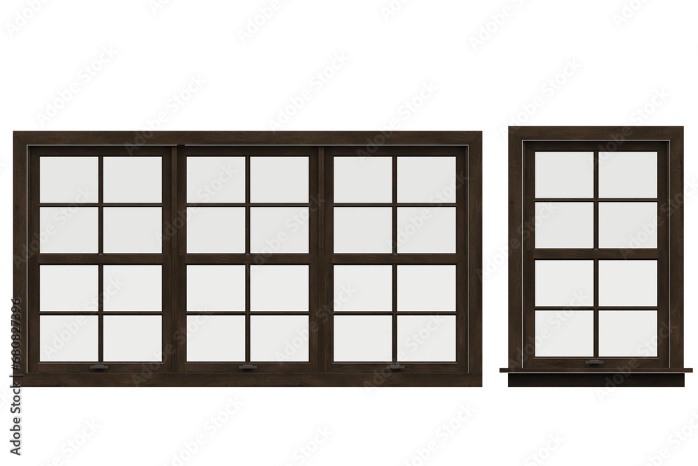 windows in the interior isolated on transparent background, 3D ...