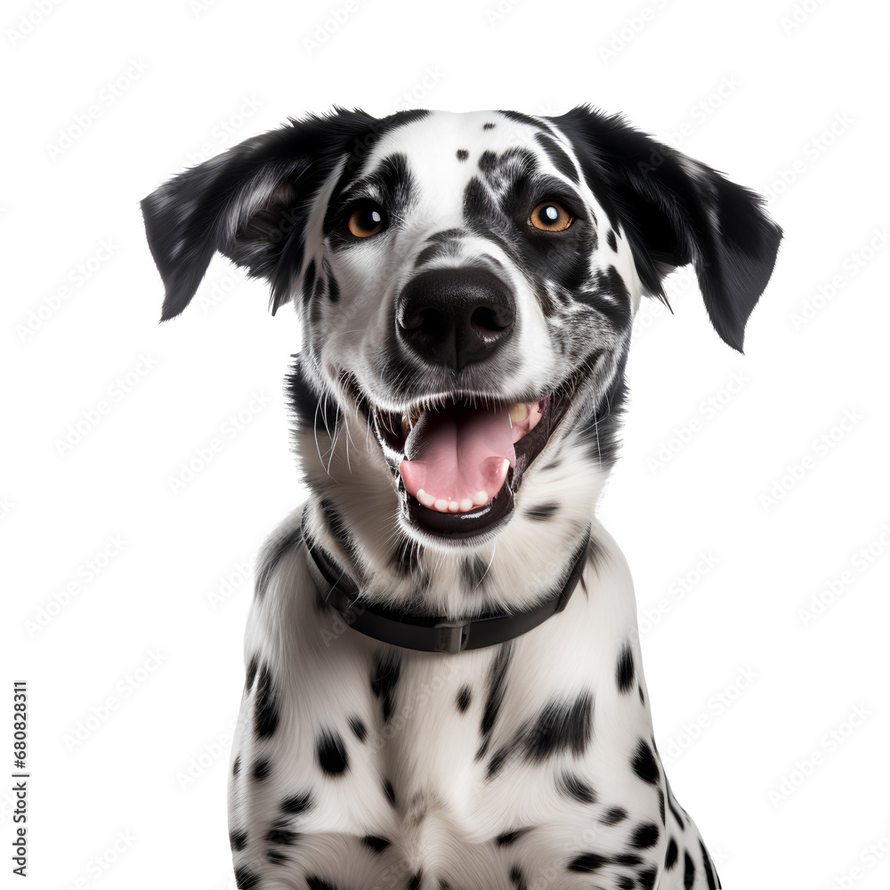 Spotted dog smiling happily on transparent background PNG Stock Photo ...