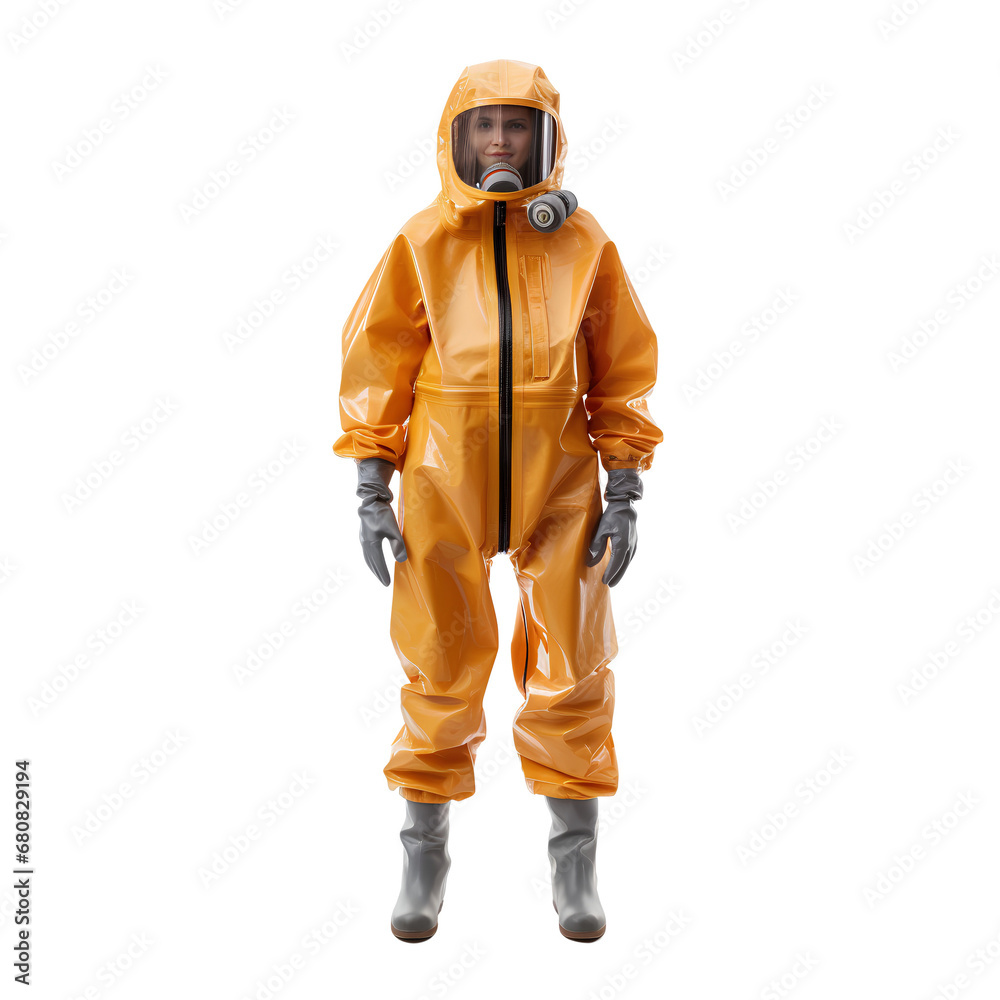 People wearing germ and radiation protection suits on transparent ...
