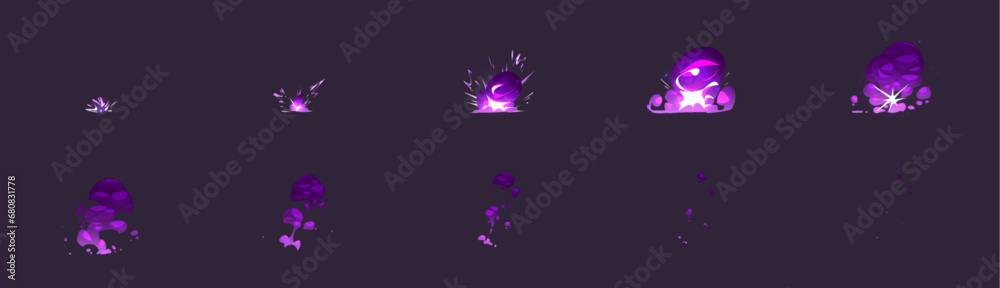 Magic explosion with purple flash and steam sprite sheet for 2d ...