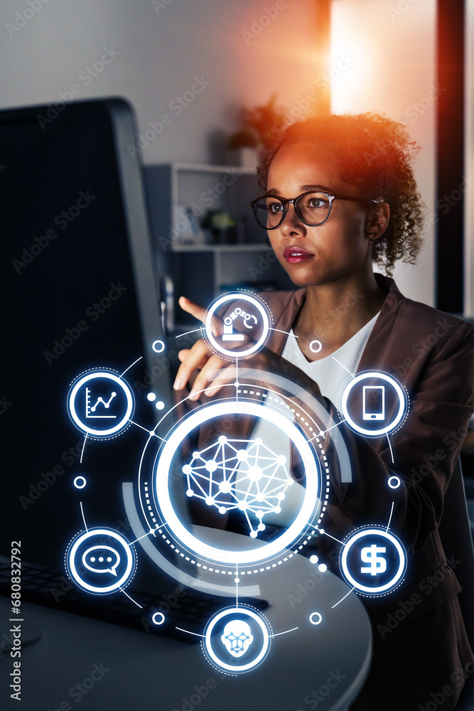 AI (Artificial Intelligence) concept. Deep learning. IoT (Internet of ...