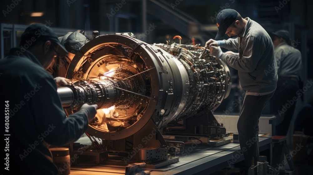 Rocket engineers building a rocket in an aerospace factory Stock Photo ...