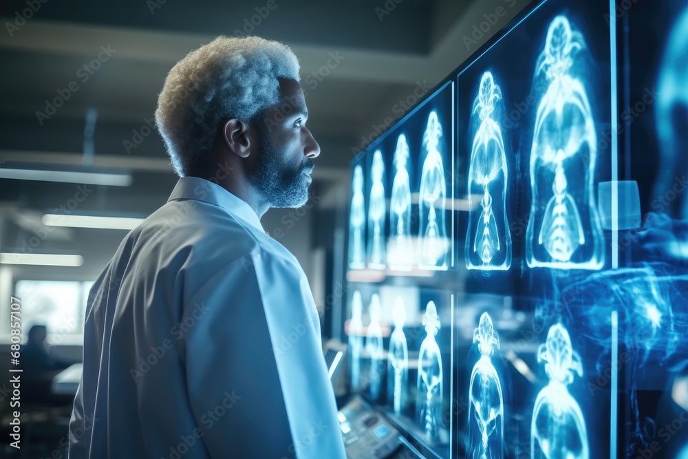Doctor looking at x-rays, Radiologist works with MRI scans in laboratory. Stock Photo | Adobe Stock