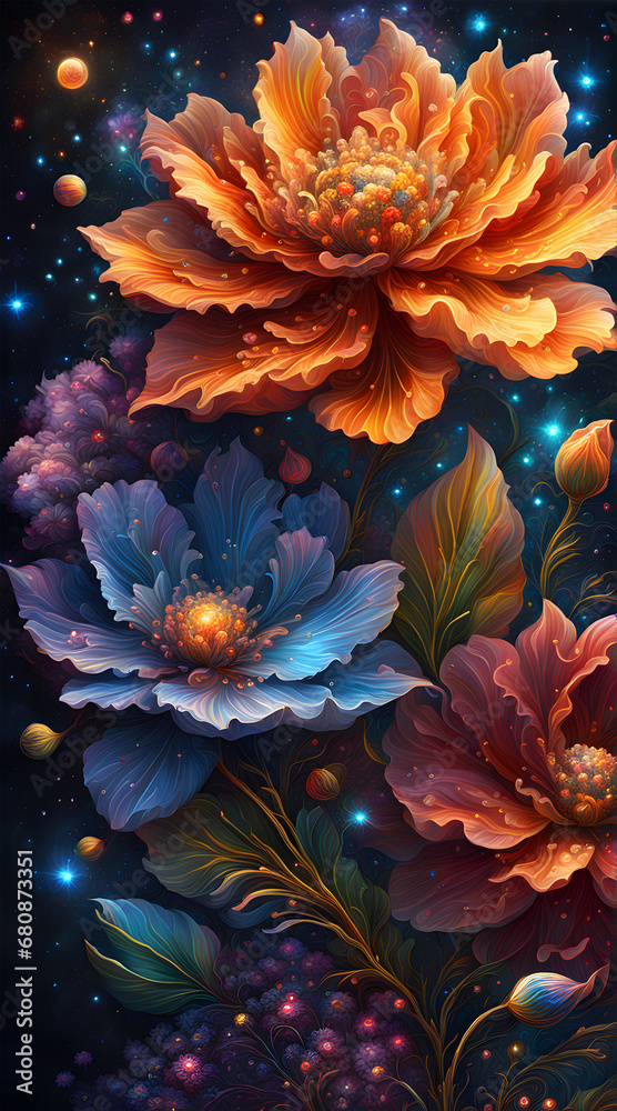 Colorful cosmic flowers that are highly detailed, beautiful, and ...