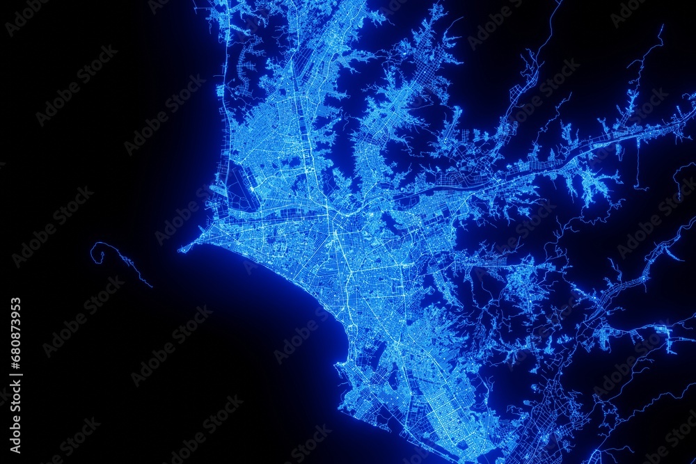 Street map of Lima (Peru) made with blue illumination and glow effect ...
