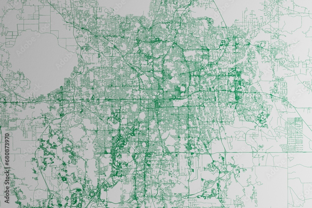 Map of the streets of Orlando (Florida, USA) made with green lines on ...