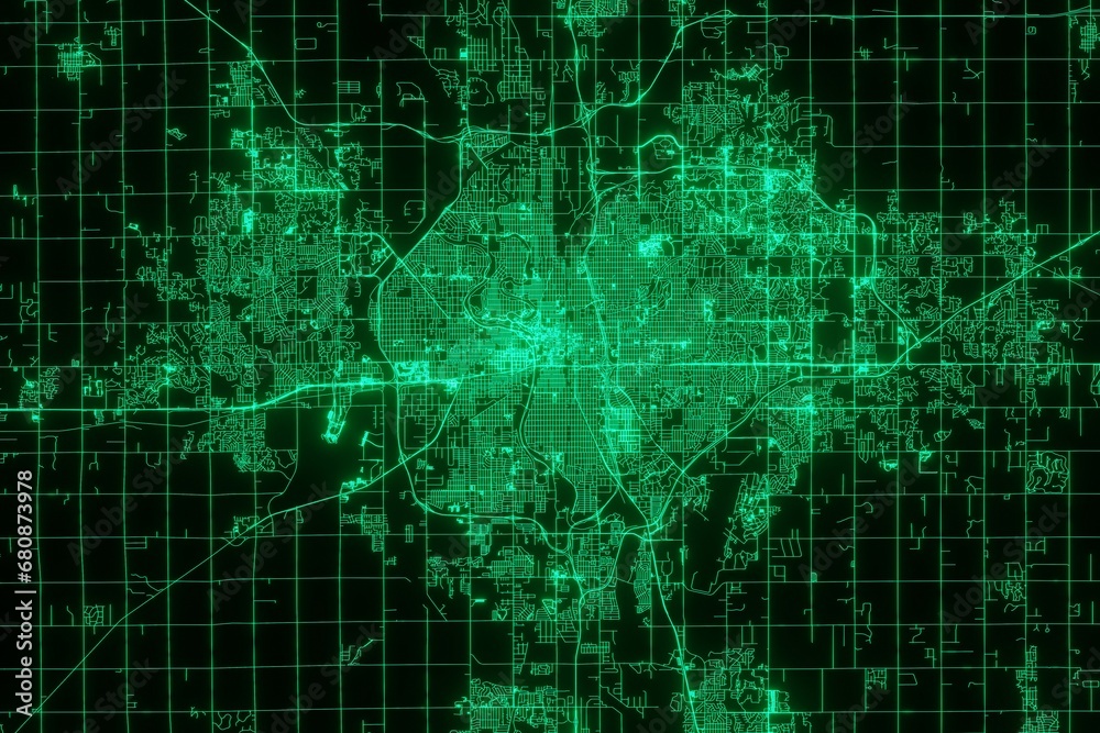 Map of the streets of Wichita (Kansas, USA) made with green ...