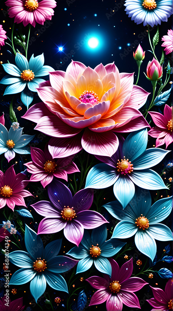 Colorful cosmic flowers that are highly detailed, beautiful, and ...