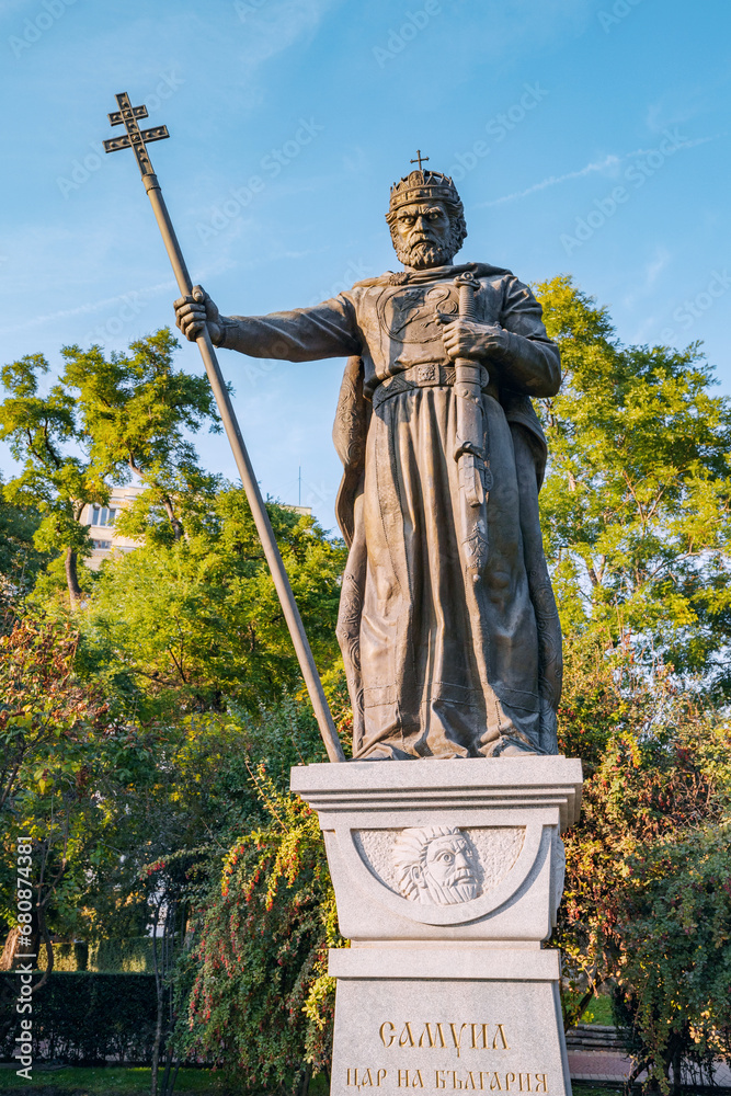 03 October 2023, Sofia, Bulgaria: The bronze statue of Tsar Samuel in ...