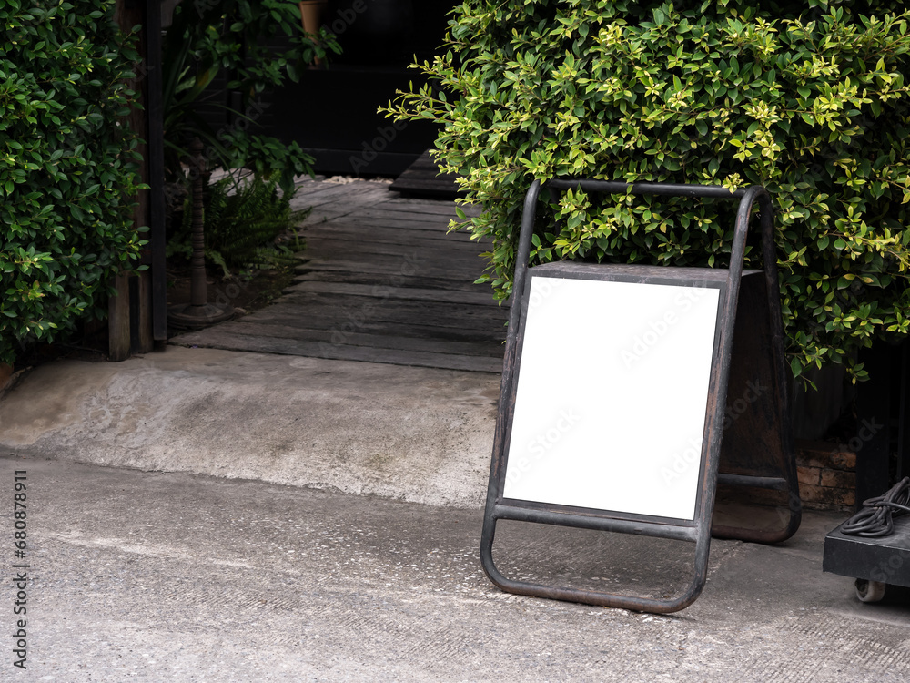 Mockup white blank vertical rectangle space of standing signage outdoor ...