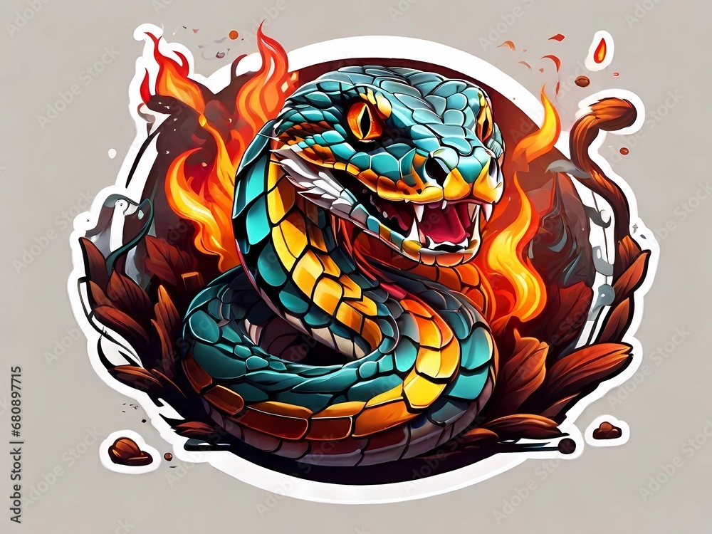 snake with fire effect, highly detailed, t-shirt design, detailed ...