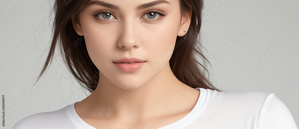 Upper body portrait photo of a beautiful women model wearing plain ...