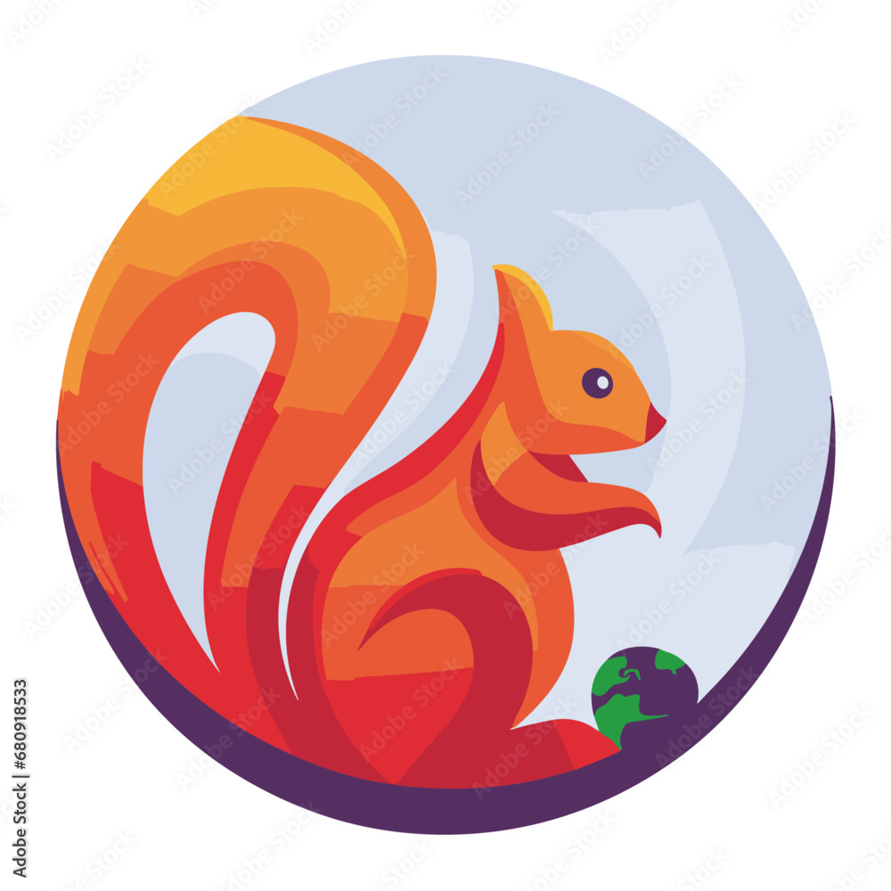 Flat vector logo of a circle gradient Squirrel wrapped around the earth ...