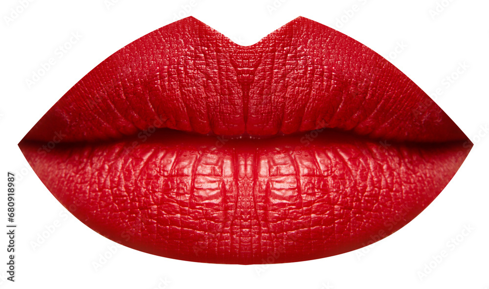 Extreme close up photo of full plump bright red female lips isolated ...