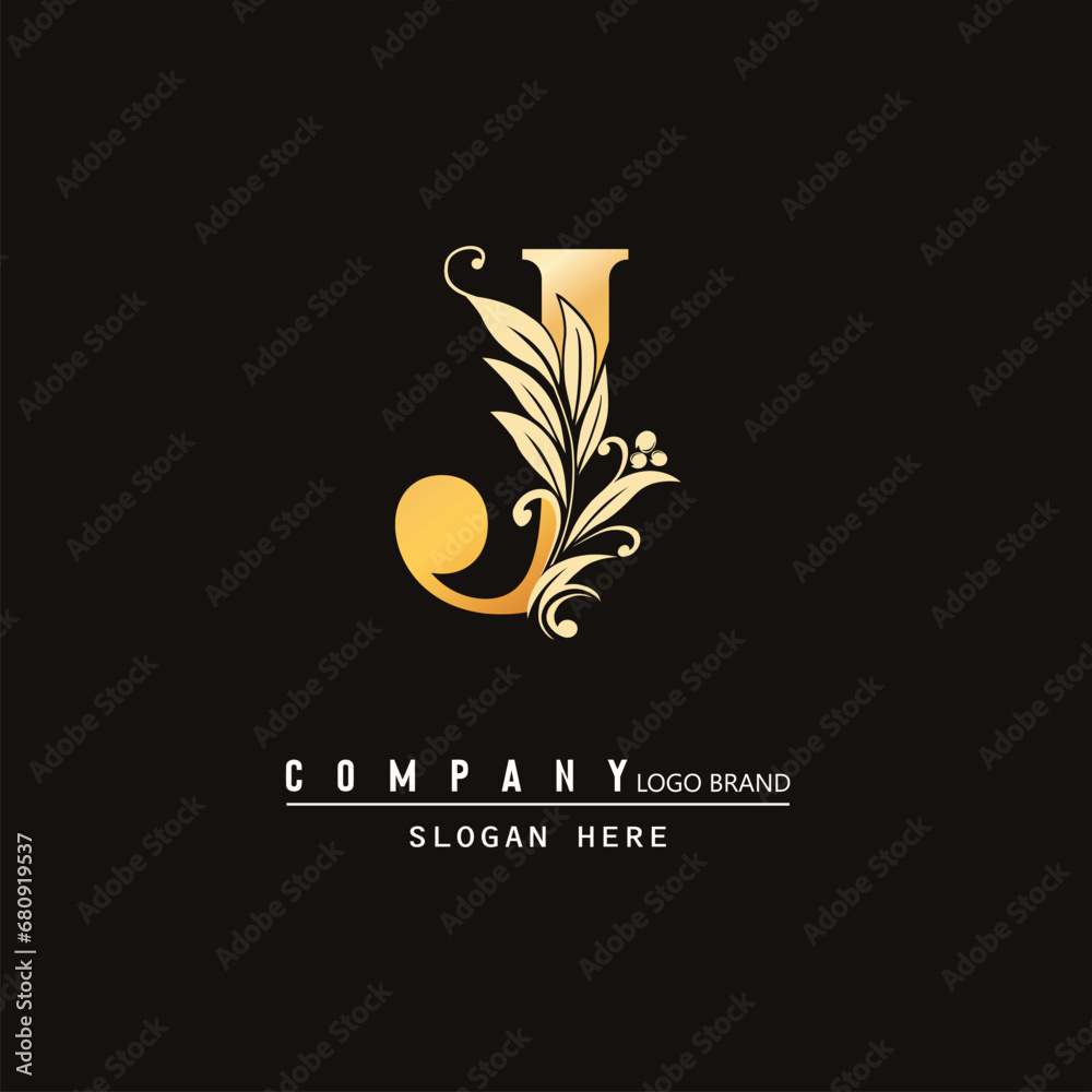 hand drawn J letters Logo, letter J logo design in leaf shape, letter J- floral decorative ...