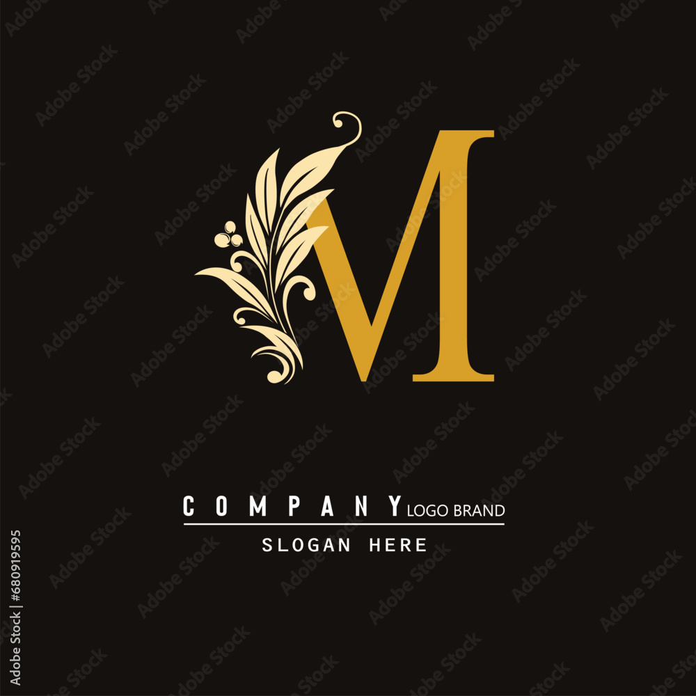 Vecteur Stock hand drawn M letters Logo, letter M logo design in leaf ...