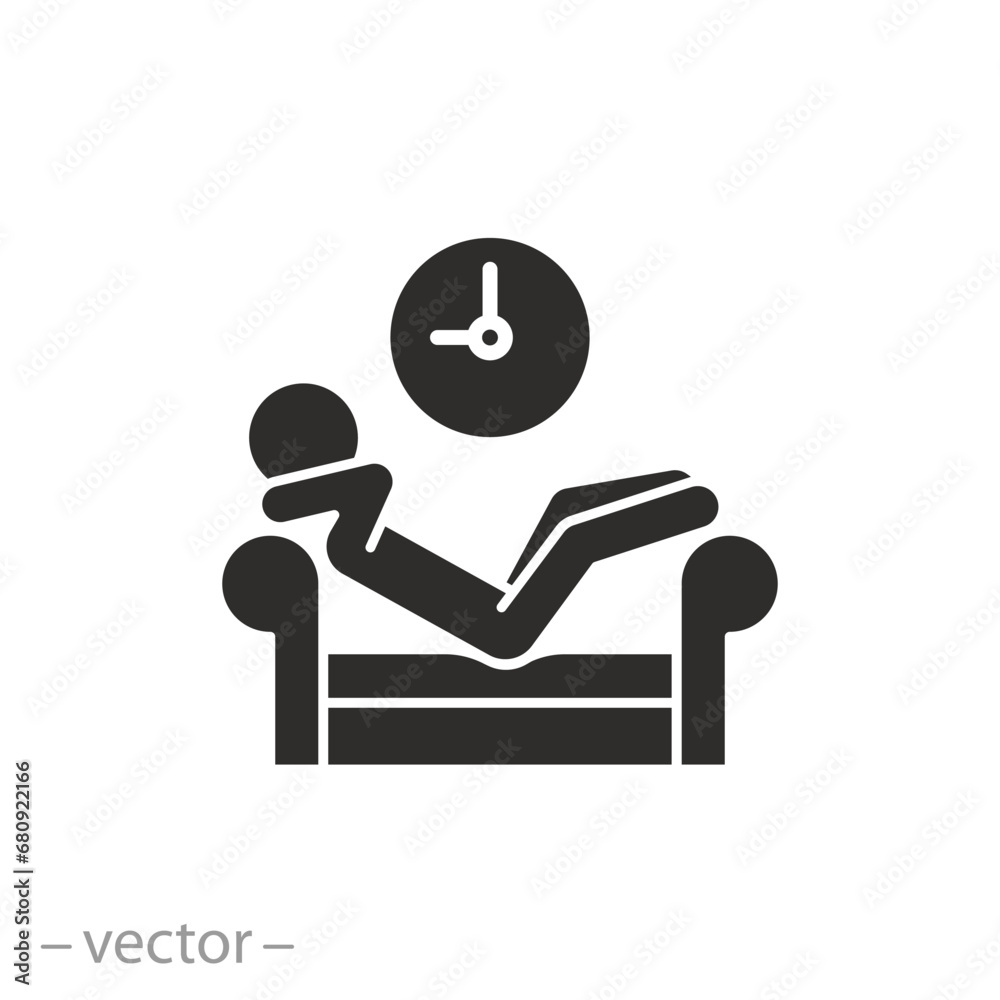 icon of taking a nap after work, free time on sofa, hands behind head ...