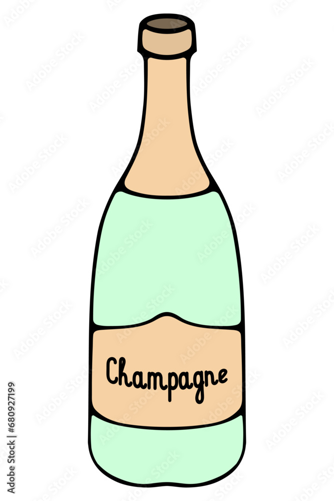 Open bottle of champagne. Lettering Champagne. Color vector ...