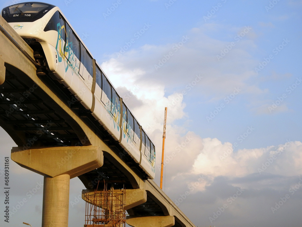 Cairo, Egypt, November 14 2023: Egypt monorail on its track in front of ...
