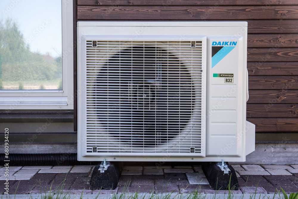 Daikin Air conditioner outdoor unit installed Stock Photo | Adobe Stock
