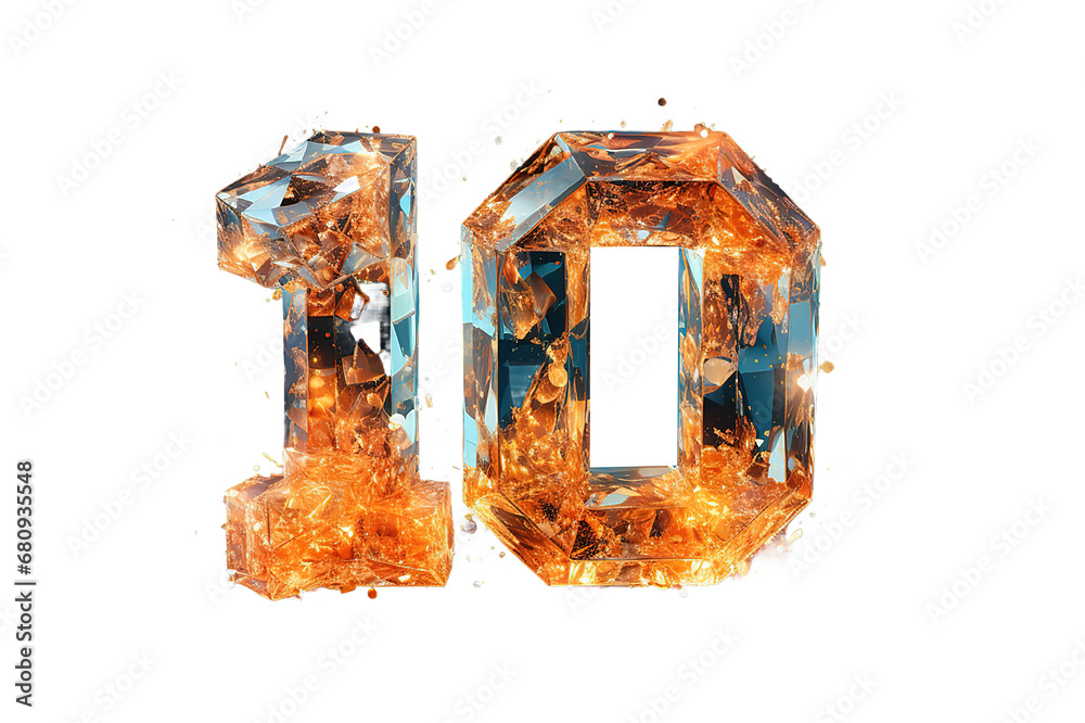 Fiery number 10 with sparks and fire explosion. 3D illustration ...