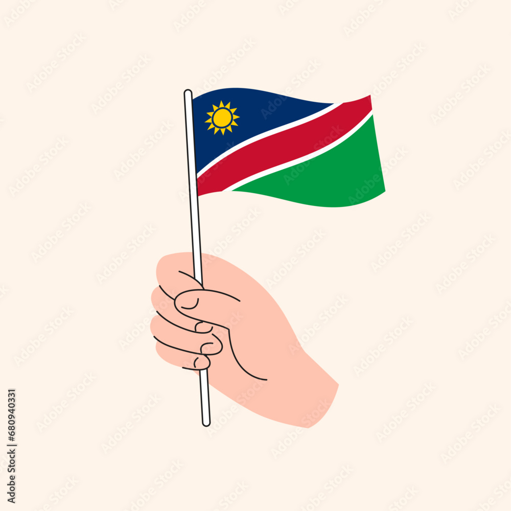Cartoon Hand Holding Namibian Flag, Simple Vector Design. Flag of ...