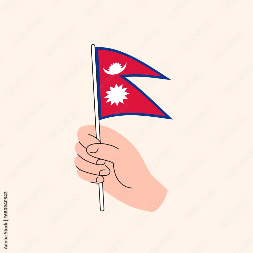 Cartoon Hand Holding Nepali Flag, Simple Vector Design. Flag of Nepal ...